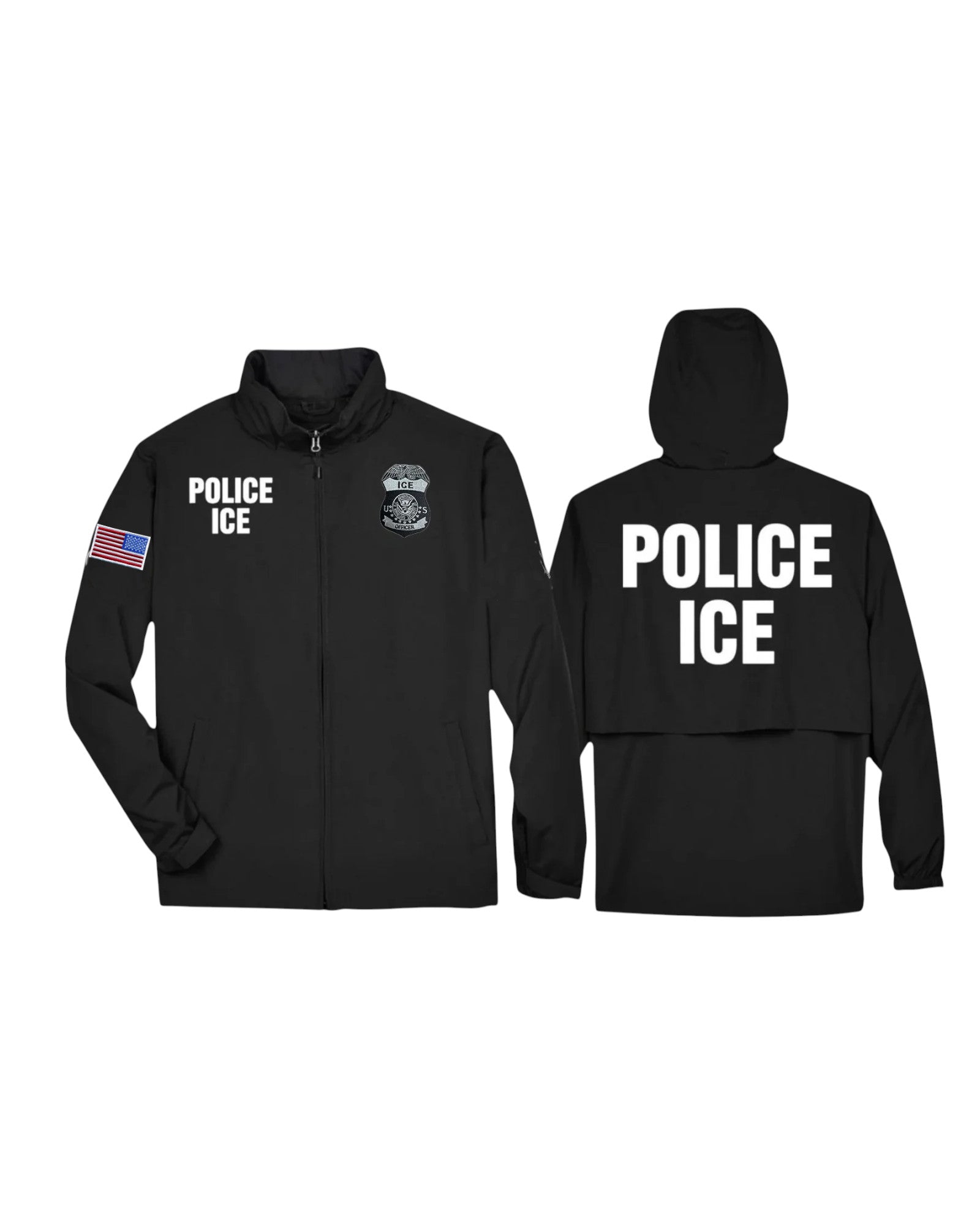 POLICE ICE OFFICER BADGE BLACK/GREY RAID JACKET W/ REV MULTI FLAG 8808 ...