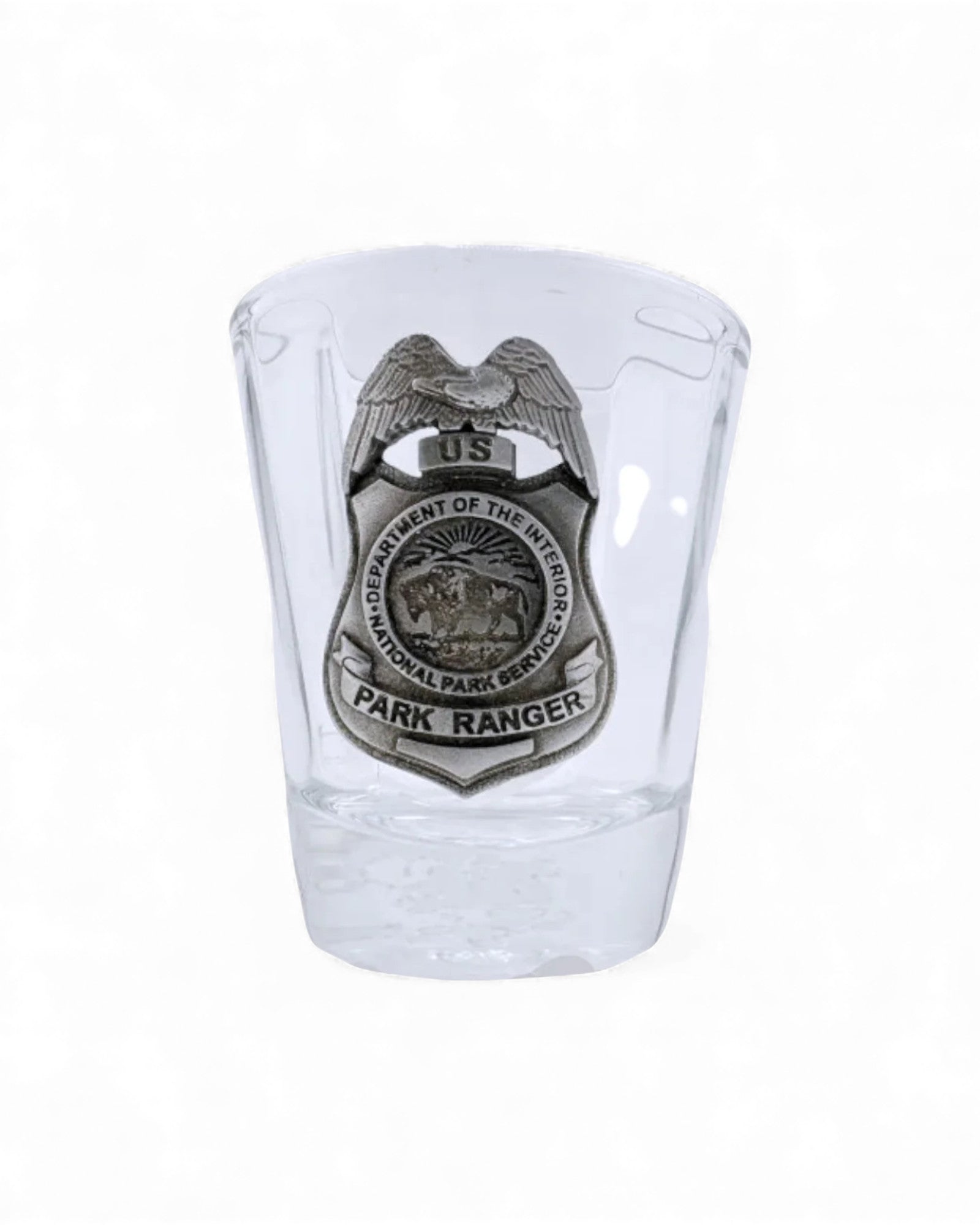 NPS ROUND SHOT GLASS W/PEWTER BADGE – Sally's Cop Shop