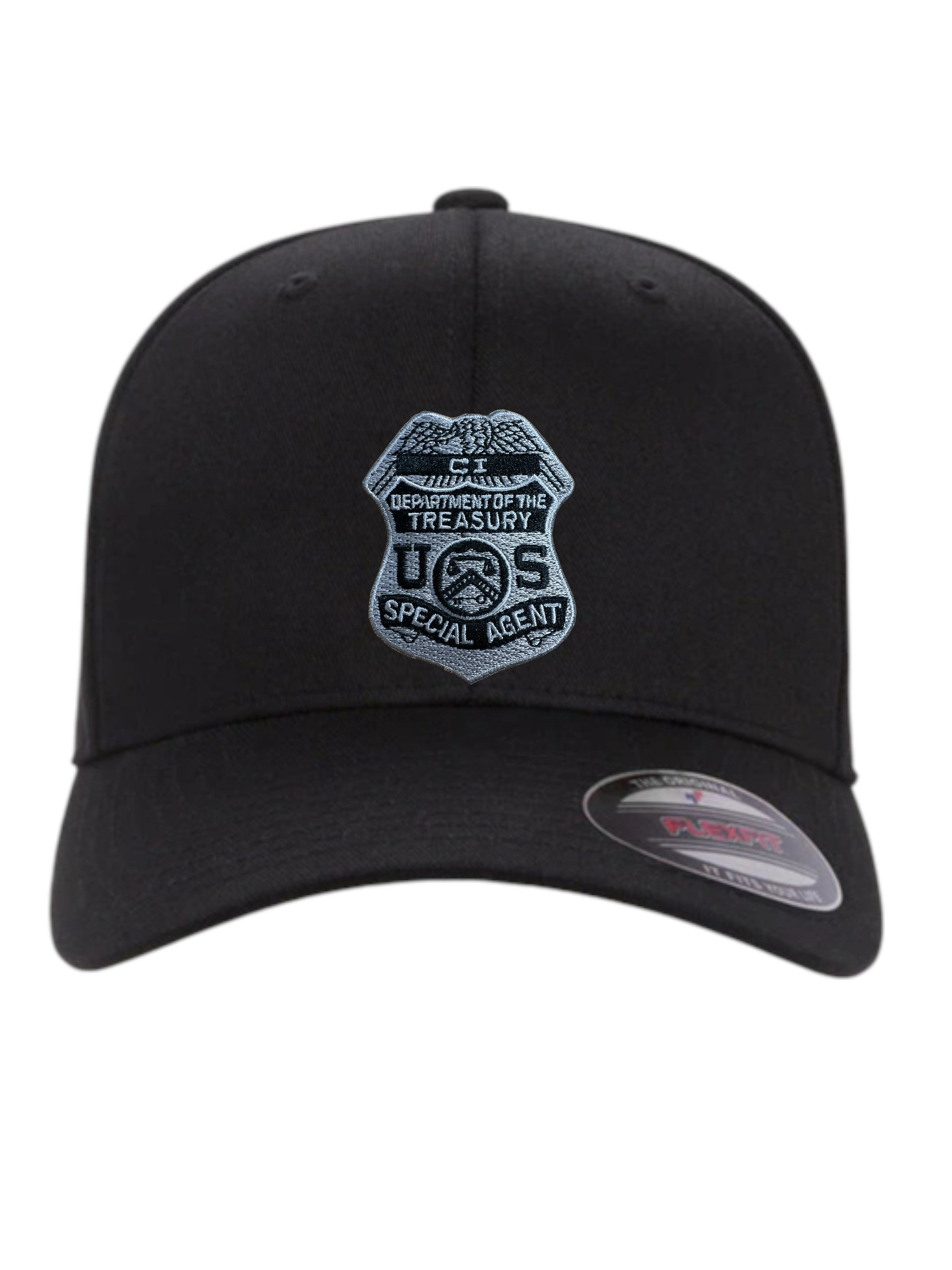 IRS CI GREY BADGE W/ FLAG BLACK FLEXFIT HAT – Sally's Cop Shop
