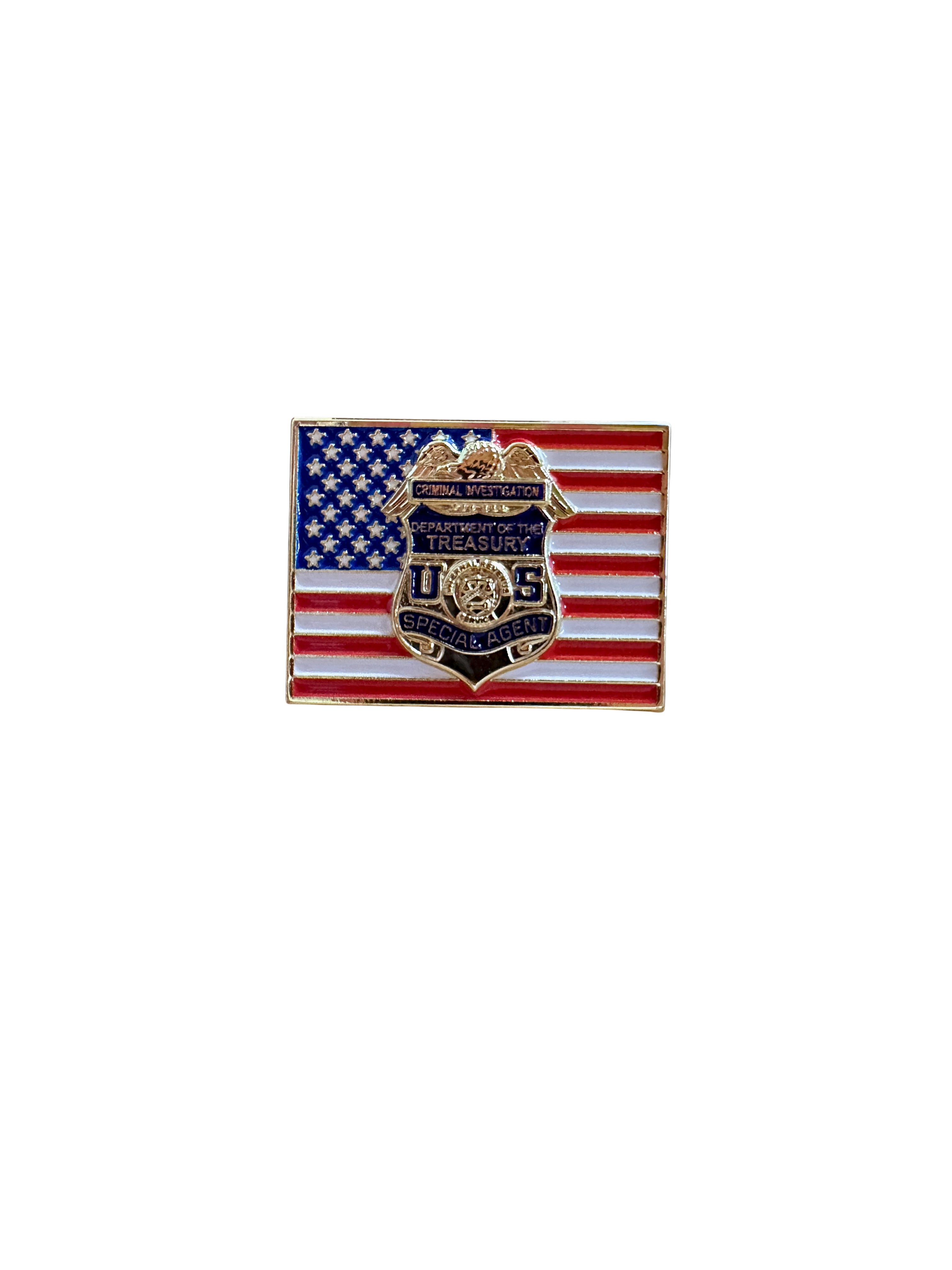 OVERSIZED IRS CI S/A BADGE BADGE FLAG TIE PIN-GOLD/MULTI-1.25" X .75 ...