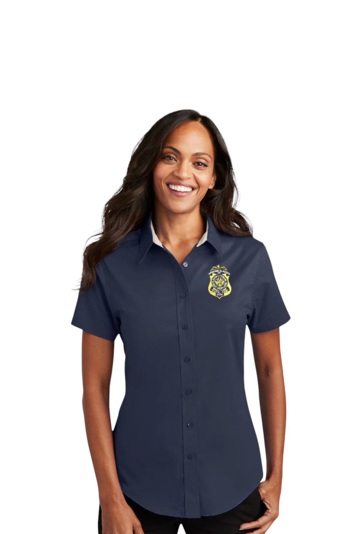WOMEN'S DCIS S/A BADGE BUTTON UP DRESS SHIRT-L508 – Sally's Cop Shop