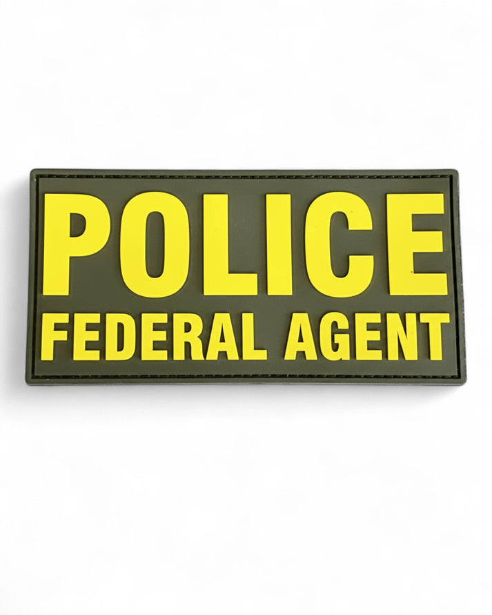 PVC POLICE FEDERAL AGENT 9"X4" OD GREEN/GOLD VEST PATCH – Sally's Cop Shop