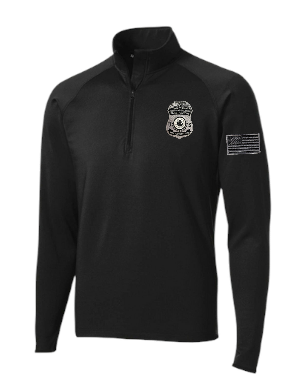 ST850 SPORT TEK 1/4 ZIP PULLOVER WITH HSI TASK FORCE OFFICER BADGE AND ...