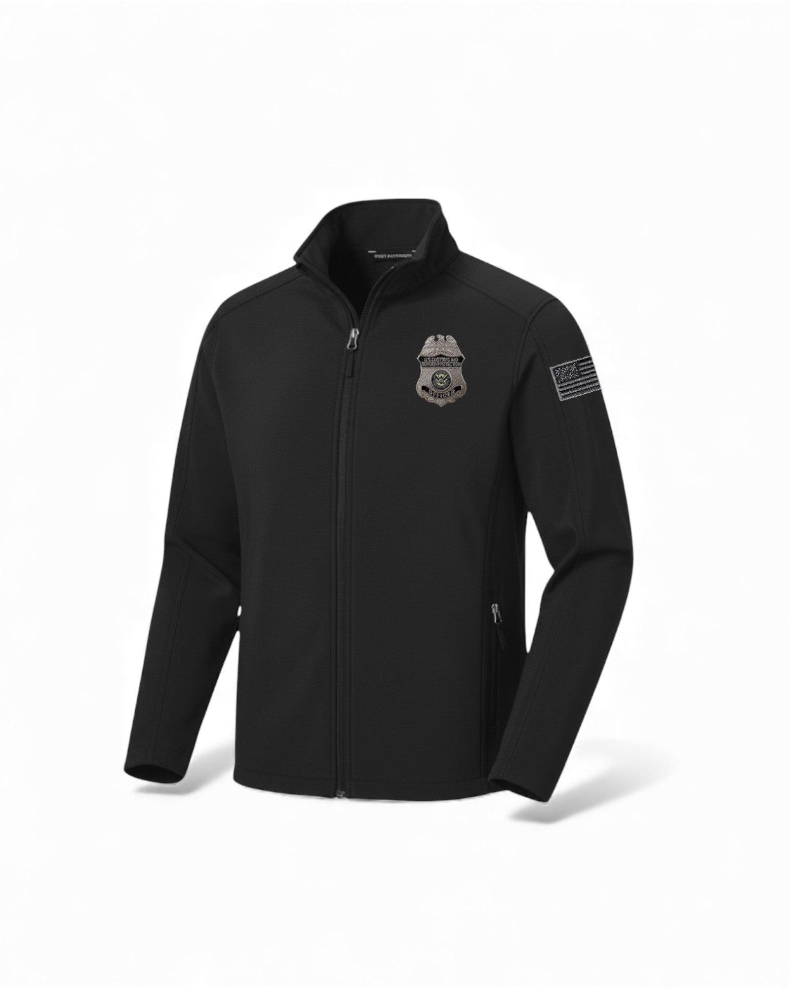 CBP EMBROIDERED OFFICER BADGE GREY/BLACK SOFT SHELL JACKET-J317 – Sally ...