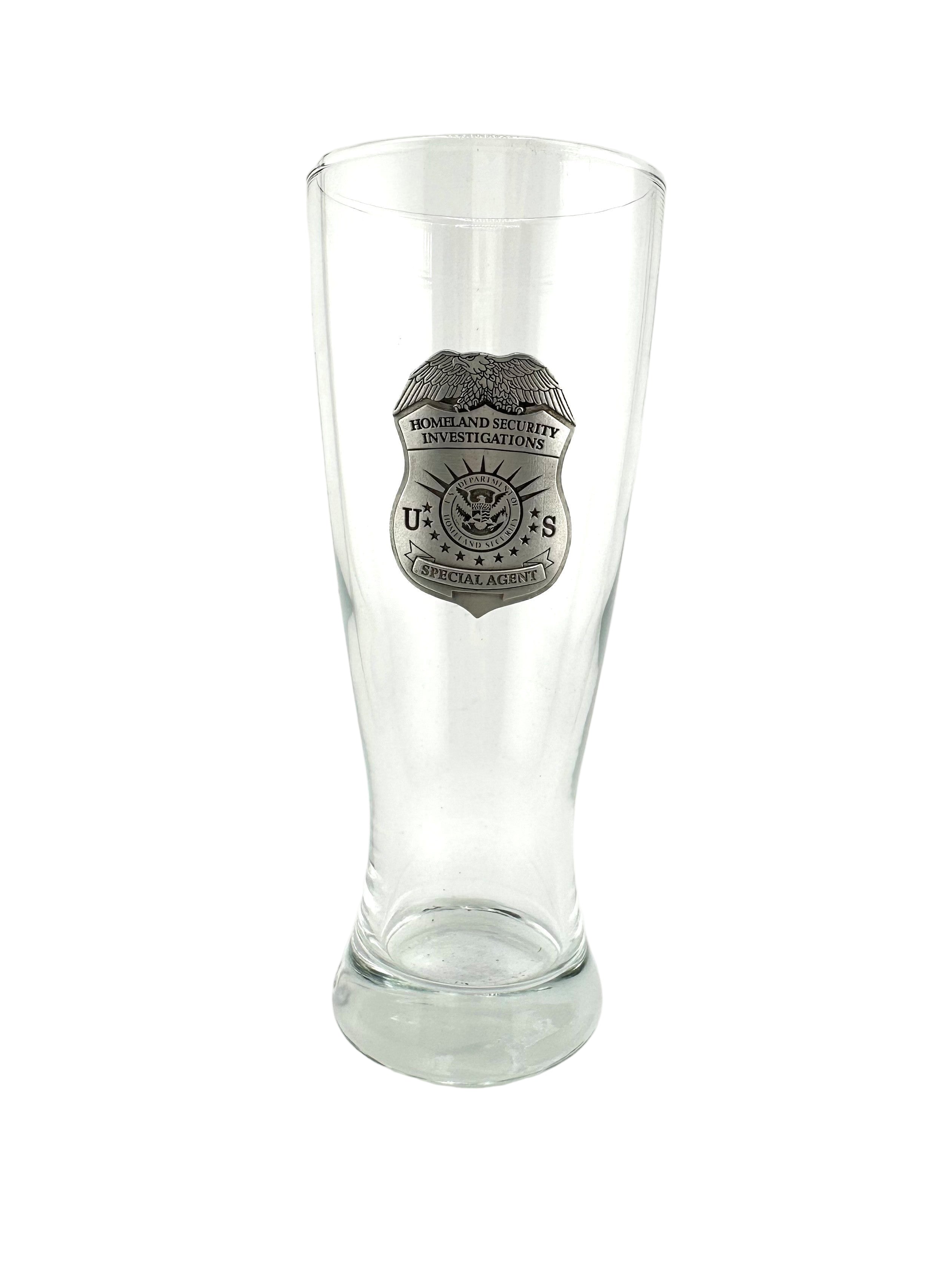 HSI GLASS PILSNER WITH PEWTER BADGE – Sally's Cop Shop